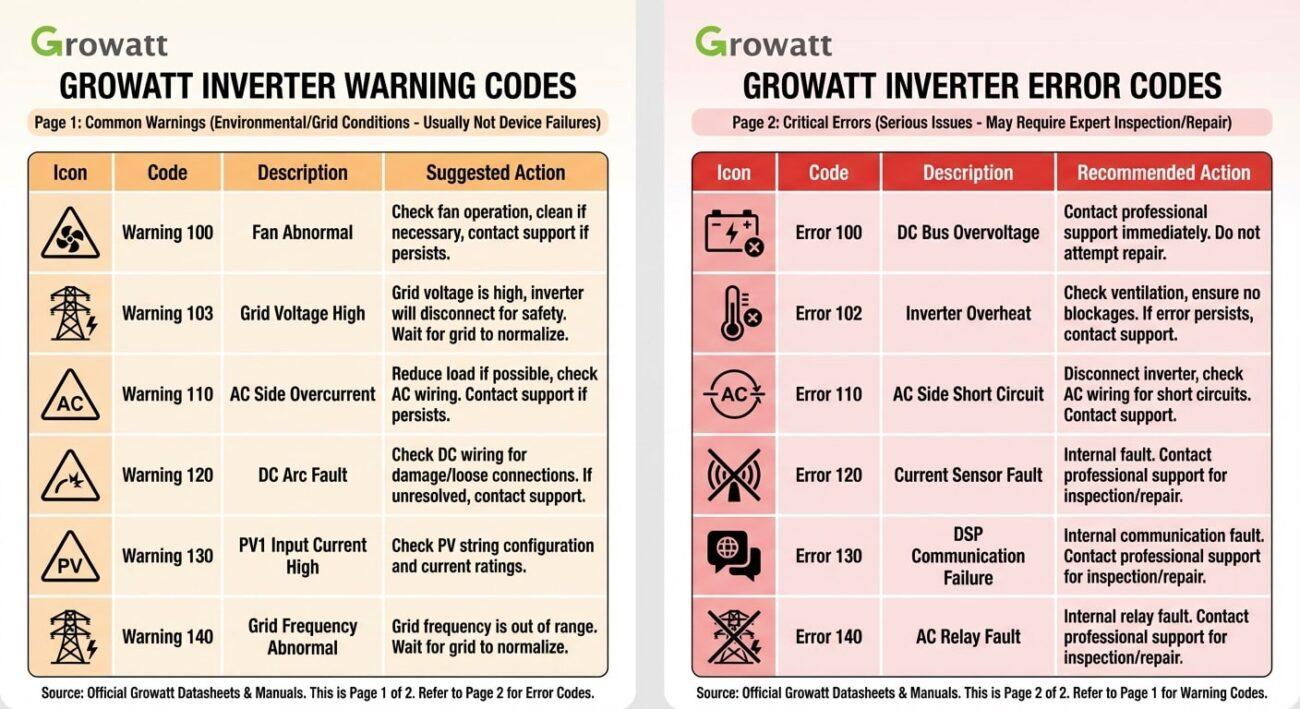 Growatt inverter error codes + troubleshooting tips